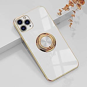 aowner Compatible with iPhone 11 Pro Max Ring Holder Case Shiny Plating Rose Gold Edge 360 Degree Rotation Kickstand for Women Girls Slim Soft Flexible TPU Protective Cover Case, 6.5 Inch