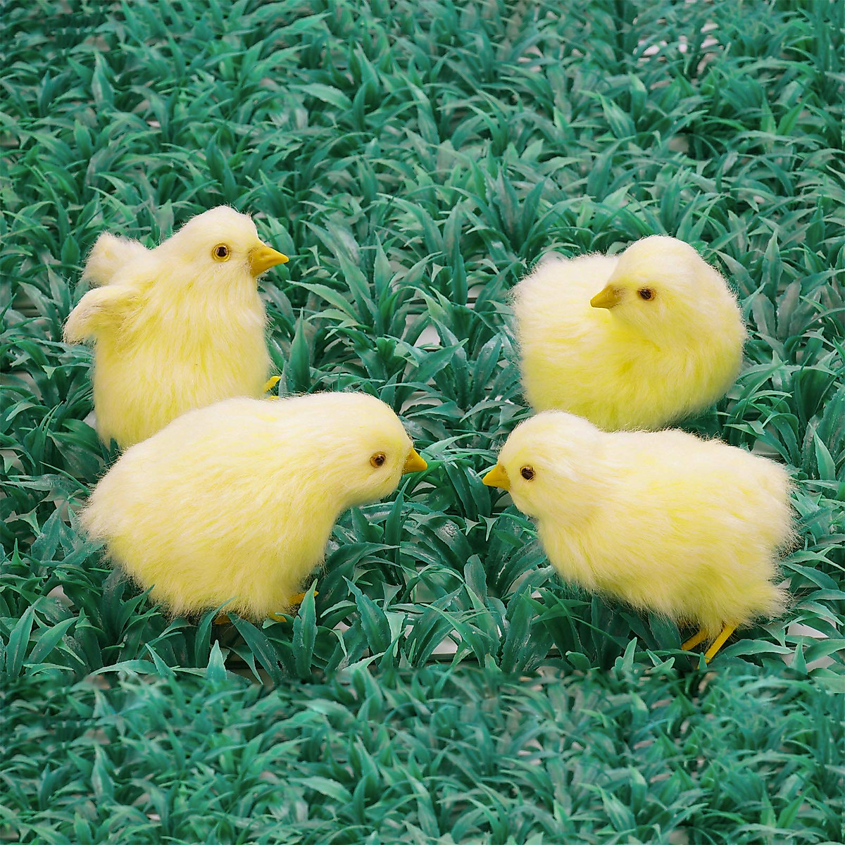 4 Pcs Realistic Plush Little Chick Figurine Lifelike Furry Animal Toy Simulated Chicken Sound Photography Props Easter Chicks Decor 4 Poses