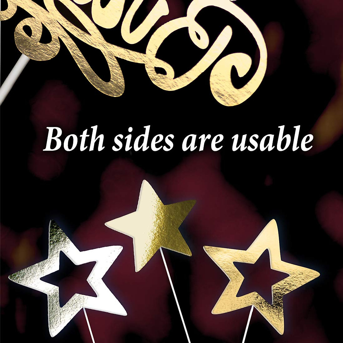 2001VK Blue Happy Birthday Cake Topper with 5 Silver-Gold Double Sided Stars Stars on Thin Wires for Party Decorations Set Handmade - available at store 2001VK