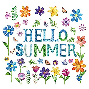 Chris.W 45Pcs Summer Cut-Outs Potted Flowers Cut Outs with Glue Point Dots, Colorful Paper Cut-Outs Bulletin Board Decoration for School Classroom Game Party Supplies (Hello Summer)