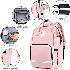 Diaper Bag Backpack, Hanke Diaper Bags Multifunction Large Maternity Baby Nappy Bag with Stroller Hooks & Insulated Pocket,Pink