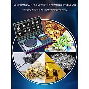 Milligram Scale 0.001 Gram Accuracy | 50g Precision Pocket Digital Scale for Reloading Powder Capsule Supplement Medicine Jewelry Gold Coins | 6 Units - g oz ct ozt DWT gn | Dazzling Green & Purple