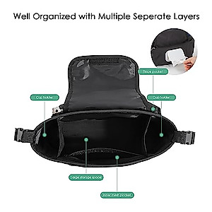 PATPAT Stroller Organizer with Cup Holders Universal Stroller Organizer Bag with Tissue Pocket,Zippered Mesh Pocket , Adjustable Shoulder Strap Fits for All, Black