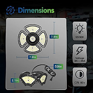 FREELICHT 4 Pack LED Garage Lights with Plug, 90W 9000LM Hanging Deformable Garage Ceiling Lighting 6500K with 4+1 Adjustable Panels, Corded Linkable Shop Light for Basement, Barn, Workbench