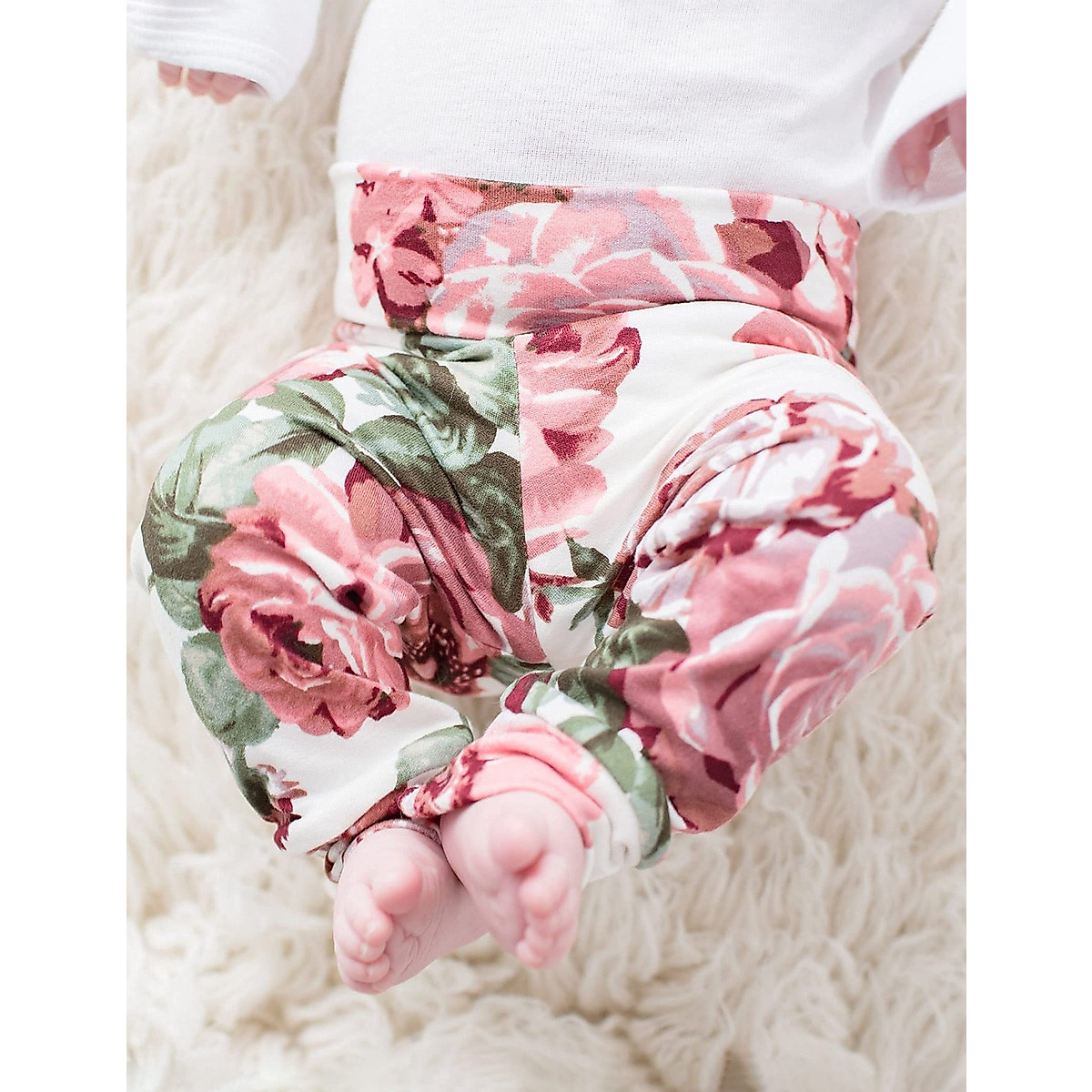 KANGKANG Newborn Girl Clothes Baby Girl Clothes Hi Im New Here Newborn Outfit Romper + Floral Pants + Headband + Hat New Born Clothes Baby Girl 4PCS Set