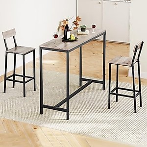 MAHANCRIS Bar Chairs, 25.6" Tall Counter Bar Stools, Set of 2 Bar Stools with Backrest, Kitchen Bar Stools with Footrest, for Dining Room, Bar, Easy Assembly, Greige BAHG03101