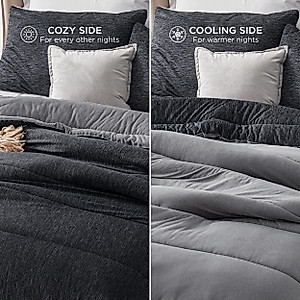 Bedsure Twin/Twin XL Comforter Set - Cooling and Warm Bed Set, Charcoal Black Reversible Bedding for All Season, 2 Pieces, 1 Twin/Twin XL Size Comforter (68"x88") and 1 Pillow Case (20"x26")