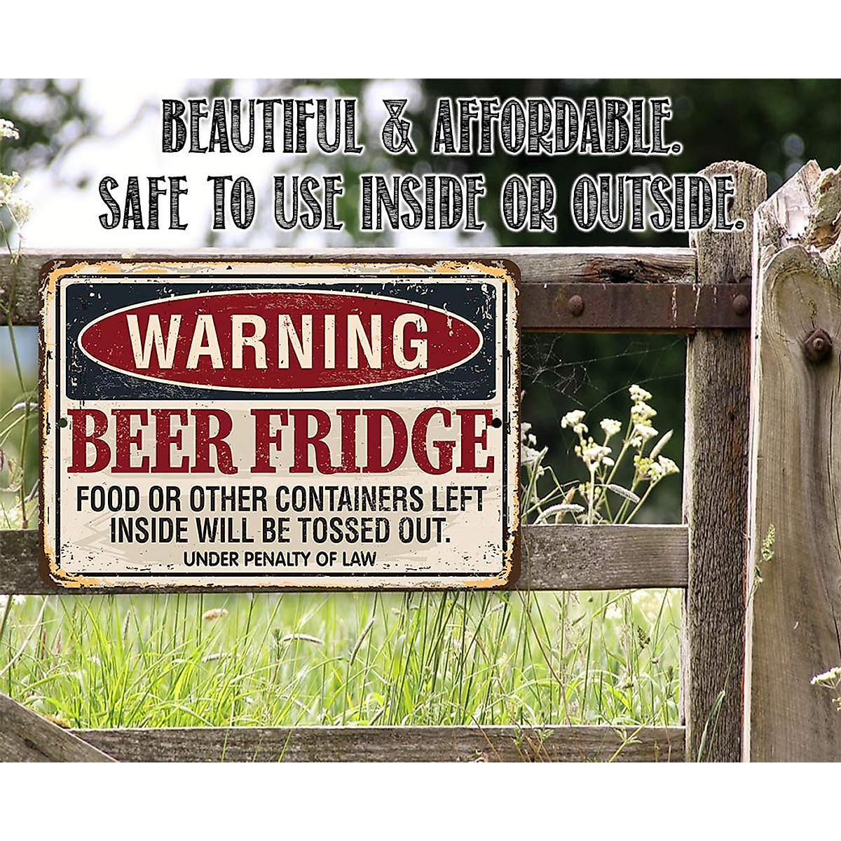 Metal Sign - Warning Beer Fridge - Durable Metal Sign - Use Indoor/Outdoor - Makes a Funny Bar or Man Cave Decor and Housewarming Gift Under $20 (8" x 12")