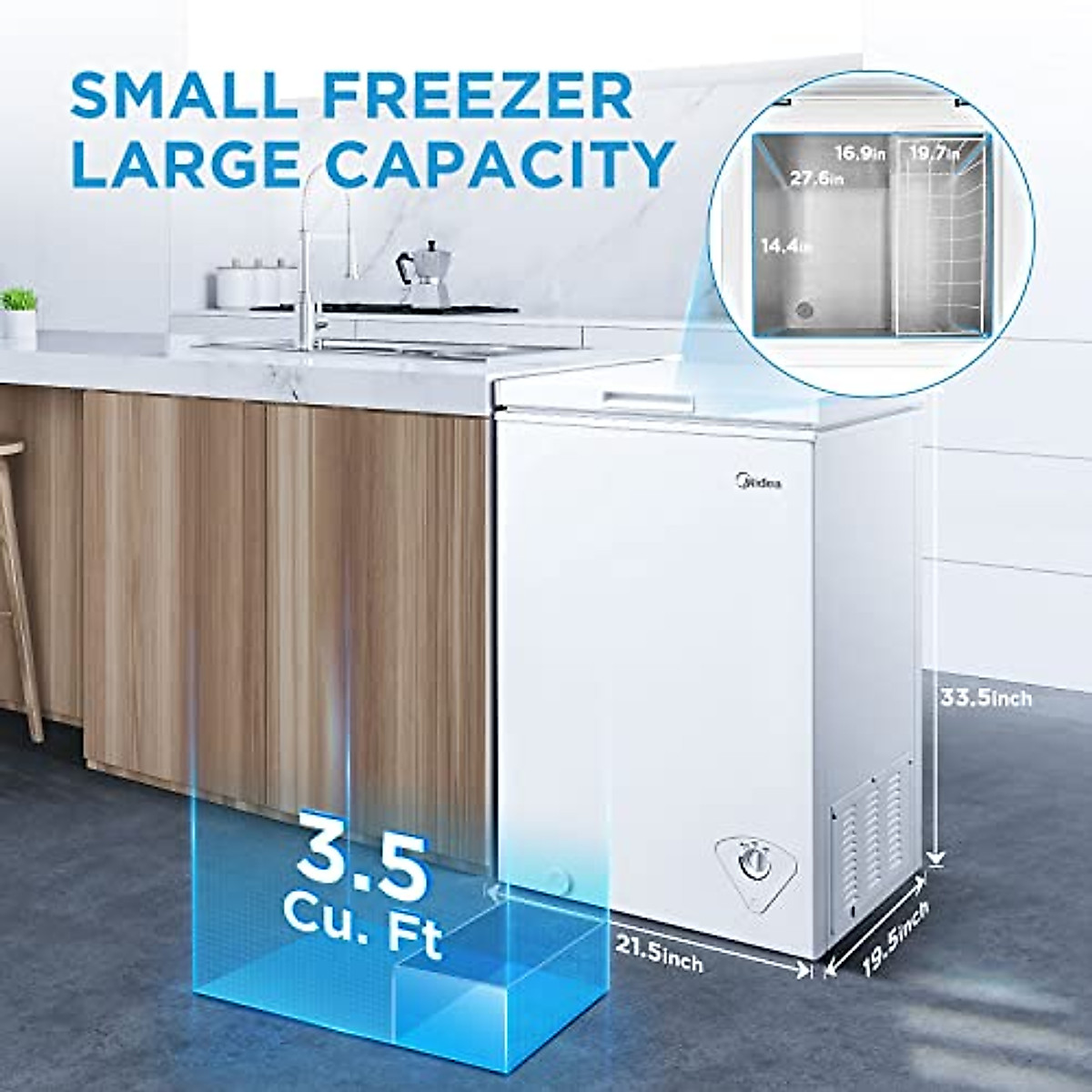 Midea MRC04M3AWW, White 3.5 cu. ft. Mini Freezer, Cubic Feet