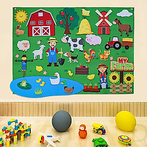 HomeMall 40Pcs Farm Animals Felt Story Board Set, 3.5 Ft Toddlers Preschool Farmhouse Themed Early Learning Storytelling Flannel Board - Barnyard Domestic Livestock Interactive Play Kit for Boys Girls