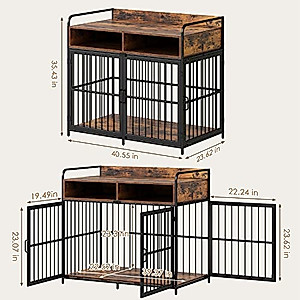 Saudism Large Dog Crate Furniture, Dog Kennel Indoor, Wood Dog Cage Table with Drawers Storage, Heavy Duty Dog Crate, Jaula para Perros, Sturdy Metal, 40.5" L×23.6" W×35.4" H
