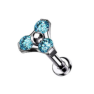 Dynamique Implant Grade Titanium Threadless Push in Labret With Prong Set CZ Trinity Triangle Top (Sold Per Piece)
