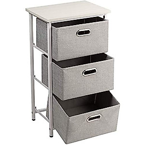 ARLIME Vertical Dresser Storage, 3-Drawer Fabric Dresser Storage Tower with MDF Top and Metal Frame, Easy Pull Storage Chest, Storage Drawer Unit for Bedroom, Hallway, Nursery Room (Grey)