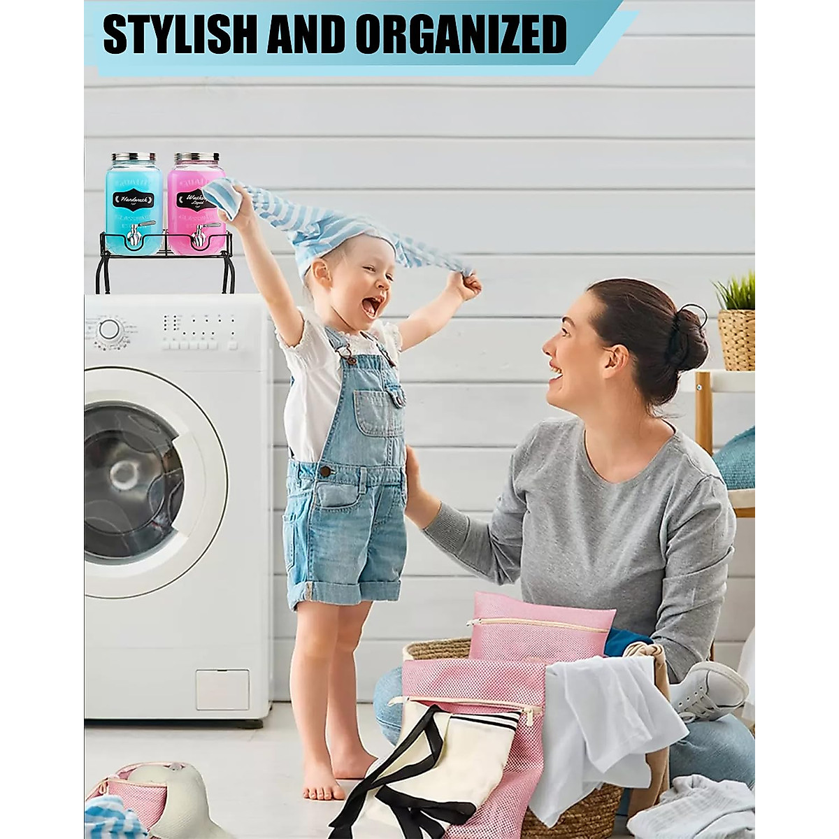 Liquid Laundry Detergent Dispenser, Ann Bully[2 Pack] 1-Gallon Glass Drink Beverage Dispenser with Stand & Lid & Stainless Steel Spigot, Mason Jar Drink Dispensers for Parties, Picnics, BBQ, Weddings