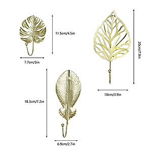 KUMGROT 6pcs Wall Hooks Decorative Gold Wall Mounted Coat Hook Leaf Key Holder Fun Plant Wall Hooks for Hanging Hat Coat Towel Scarf Bag Style A