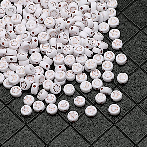 NHBT YU Rose Gold Mixed Moon Star Flower Heart Acrylic Beads Round Flat Loose Spacer Beads for Jewelry Making DIY Bracelet Necklace T725 (Item Diameter : 300pcs)