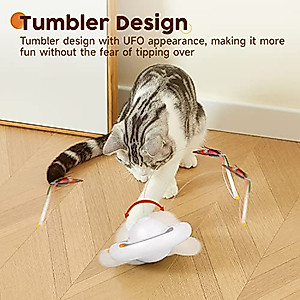 Potaroma Cat Toys Tumbler Smart Interactive Electronic Kitten Toy, Fluttering Butterfly, Bell Track Balls, Indoor Exercise Cat Kicker, 3 AA Batteries Required (Bright White)
