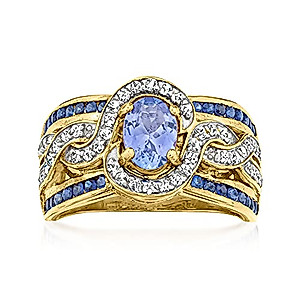 Ross-Simons 0.80 Carat Tanzanite and .60 ct. t.w. Sapphire Ring With .30 ct. t.w. White Zircon in 18kt Gold Over Sterling. Size 6
