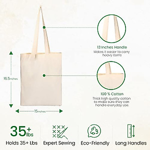 Greenmile Canvas Tote Bags Bulk 15 Pack - 15x16.5 Inch - 6 oz - Large Plain Canvas Tote Bags Premium Economical Blank Reusable Grocery Bags, Thick Shopping Canvas Bags for Arts & Craft DIY Promotion