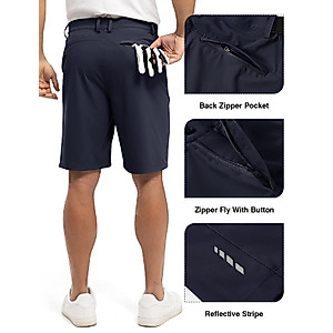 TBMPOY Men's Golf Shorts 9" Lightweight Stretch Quick Dry Dress Work Casual Flat Front Shorts with 3 Zipper Pockets Navy 34