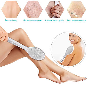 Mczxon Body Brush Dry Brushing Back Scrubber with Curved Plastic Long Handle Clear Bath Shower Brush Dry Skin Exfoliating Cellulite Brush for Men and Women(Transparent Handle)