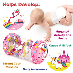 Dreamon Crawling Toys for Baby Infant Roller Toy with Music LED Light, Learning to Climb Toy for Tummy Time Babies, Gifts for Toddlers 6 to 18 Months