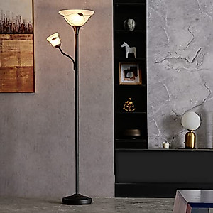 VONLUCE Torchiere Floor Lamp with Side Reading Light, 3-Way Switch Combo Antique Bronze Mother Daughter Floor Lamp with Glass Shade, 71" Desk Floor Lamp for Living Room Corner Bedroom Home Office