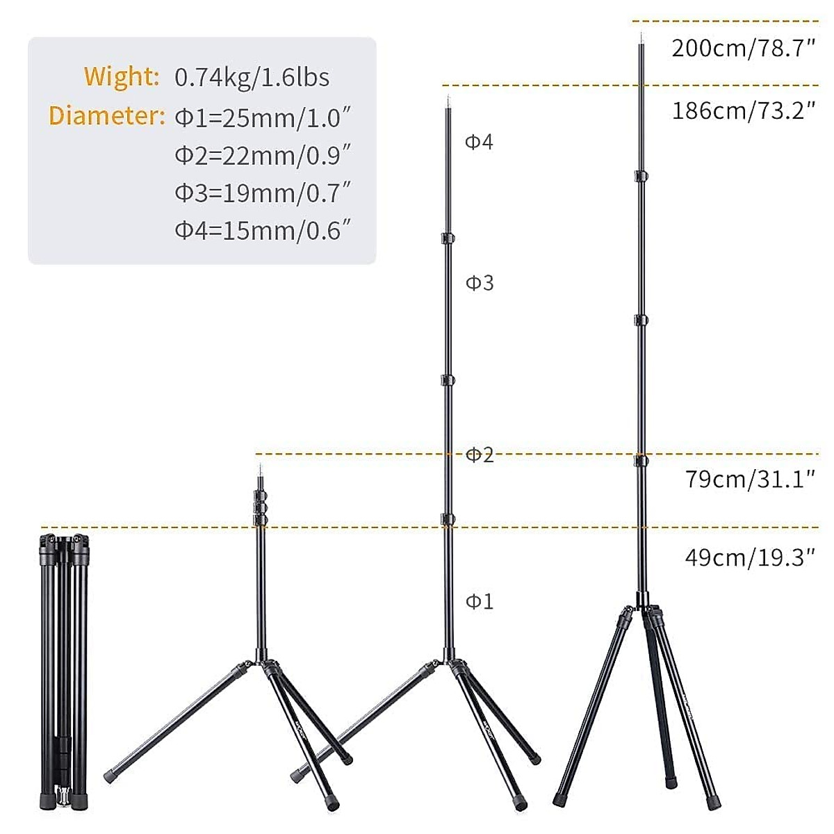 K&F Concept 79 inch/2.01m Light Stand, Studio Photography Tripod, Heavy Duty for Studio, Speedlight, Reflector, Flash, Softbox, Umbrella, Backgrounds, Portrait - 2 Pack