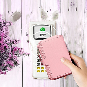 Keychain wallet with ID Window, Credit Card Holder with Zipper Card Wallet Women with Gift Box Packing(Light Pink)