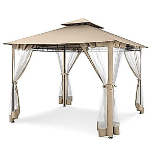 Tooluck Patio Gazebo with Mosquito Netting Outdoor Gazebo 10 Ft x 10 Ft Canopy Tent Double Roof Tops for Party, Backyard, Patio Lawn and Garden