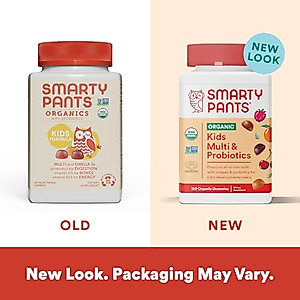 SmartyPants Organic Kids Multivitamin Gummies: Probiotics, Omega 3 (ALA), Vitamin D3, C, Vitamin B12, B6, Vitamin A, K & Zinc for Immune Support, Three Fruit Flavors, 120 Count (30 Day Supply)