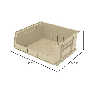 Akro-Mils 30250STONE AkroBins Plastic Storage Bin Hanging Stacking Containers, (15-Inch x 16-Inch x 7-Inch), Stone, (6-Pack)