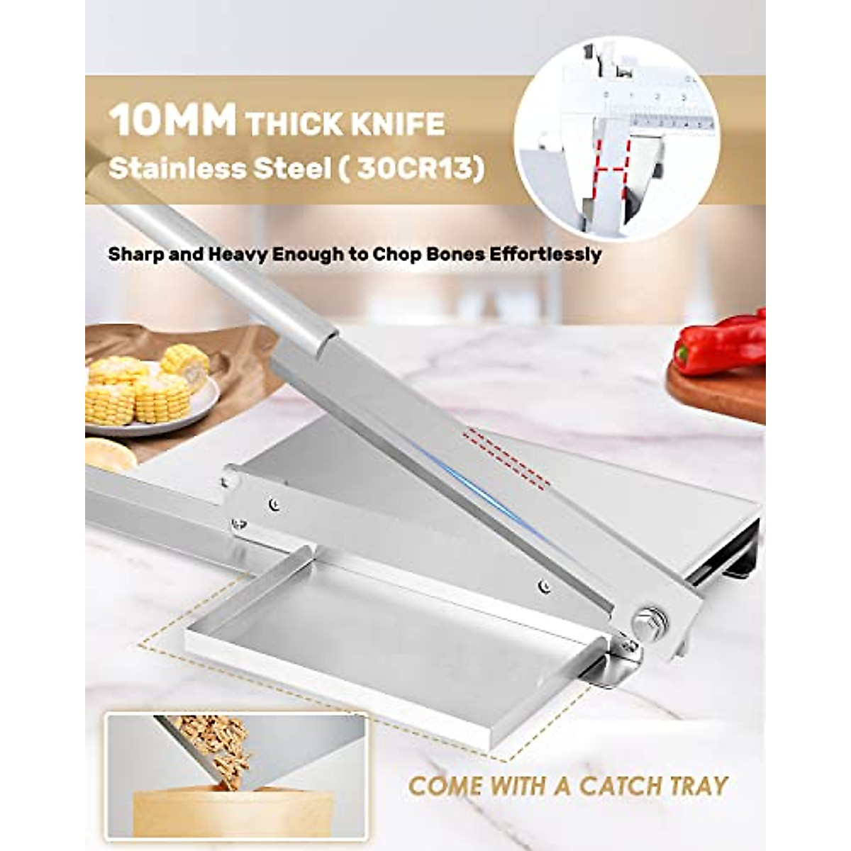 Moongiantgo Manual Meat Bone Cutter Rib Slicer Heavy Duty Chicken Cutting Machine with 16 Inch Knife SUS Bone Chopper for Beef Goat Pig Fish Butcher Commercial Kitchen (KD0298)