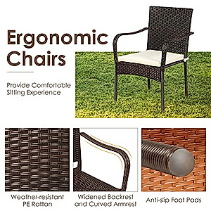 RELAX4LIFE Patio Dining Chairs 4-Piece Stackable Wicker Chairs, Outdoor PE Rattan Chairs with Comfortable Cushions and Anti-Rust Steel Frame, Conversation Chairs for Porch, Yard, Garden and Poolside