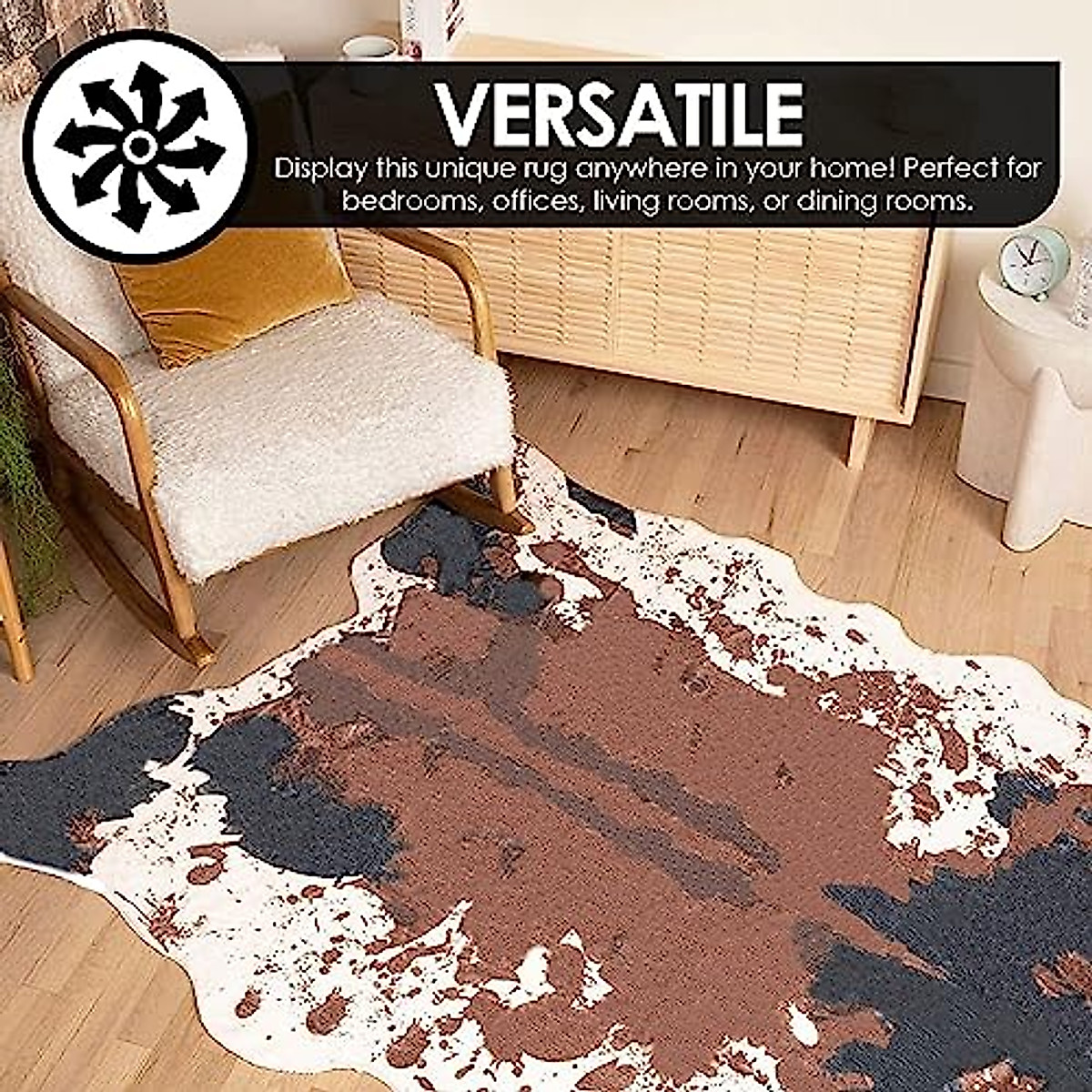 Cowhide Rug Faux Fur Rug Animal Print Non-Slip Backing Carpet For Bedroom, Office, Living Room, Rustic Western Home Decor Throw Rug Mat 56"W x 71"L