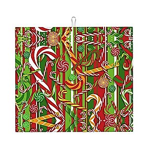 Merry Christmas Printed Drying Mat For Kitchen Ultra Absorbent Microfiber Dishes Drainer Mats Non-Slip Silicone Quick Dry Pad - 18 X 16inch
