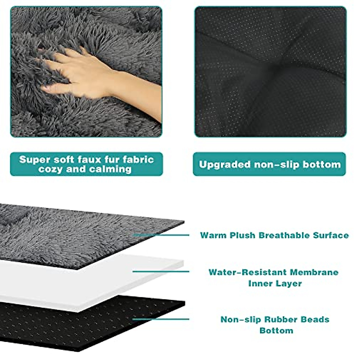 Dog Bed, Plush Soft Pet Mat Pad & Furniture，Washable Anti-Slip Dog Crate Bed for Large Medium Small Dogs and Cats (36"x23.5", Grey)