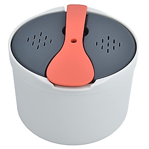 Microwave Rice Cooker Set, 2L Rice Spoon Lid Strainer Steaming Pot Rice Cooke For Home Office(Orange)