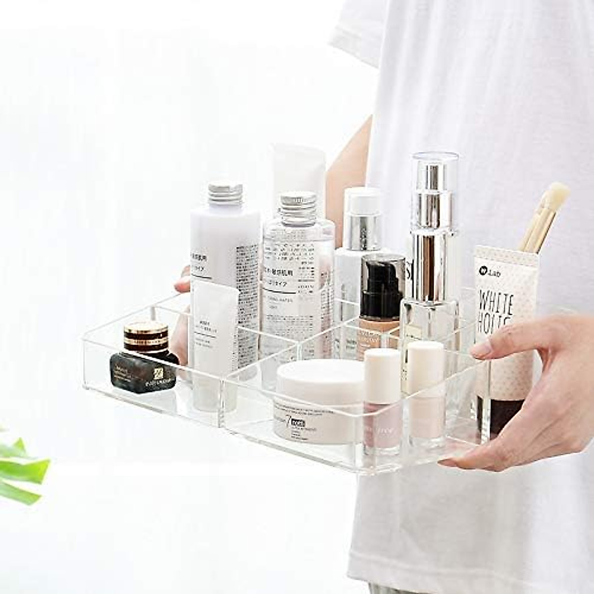 Sooyee Clear Makeup Organizer,9 Spaces Vanity Organizer Cosmetic Display Cases for Lipstick,Makeup Brushes and Skin Care Products,Plastic Makeup Storage