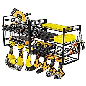 SATOCVAY 4 Layers Power Tool Organizer, 2 PACK 170 Lbs Heavy Duty Tool Organizer for Garage Tools and Cordless Drill by Wall Mounted, Utility Storage Rack with Removable Design, Space Saver