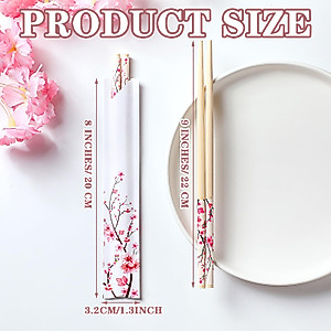 Suttmin 50 Pairs Cherry Blossom Chopsticks Bulk with Chopsticks Sleeved Blue Flower Disposable Bamboo Chopsticks Eucalyptus Wedding Favors Chinese Japanese Food Supply for Takeout Picnic(Cherry)