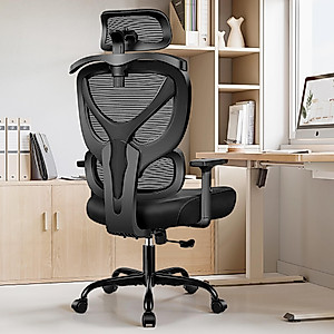 Winrise Office Chair Ergonomic Desk Chair Comfy Computer Chair, Big and Tall Home Office Chair with Back Support, Mesh Office Chair High Back Gaming Chair with Adjustable Armrest (Black)