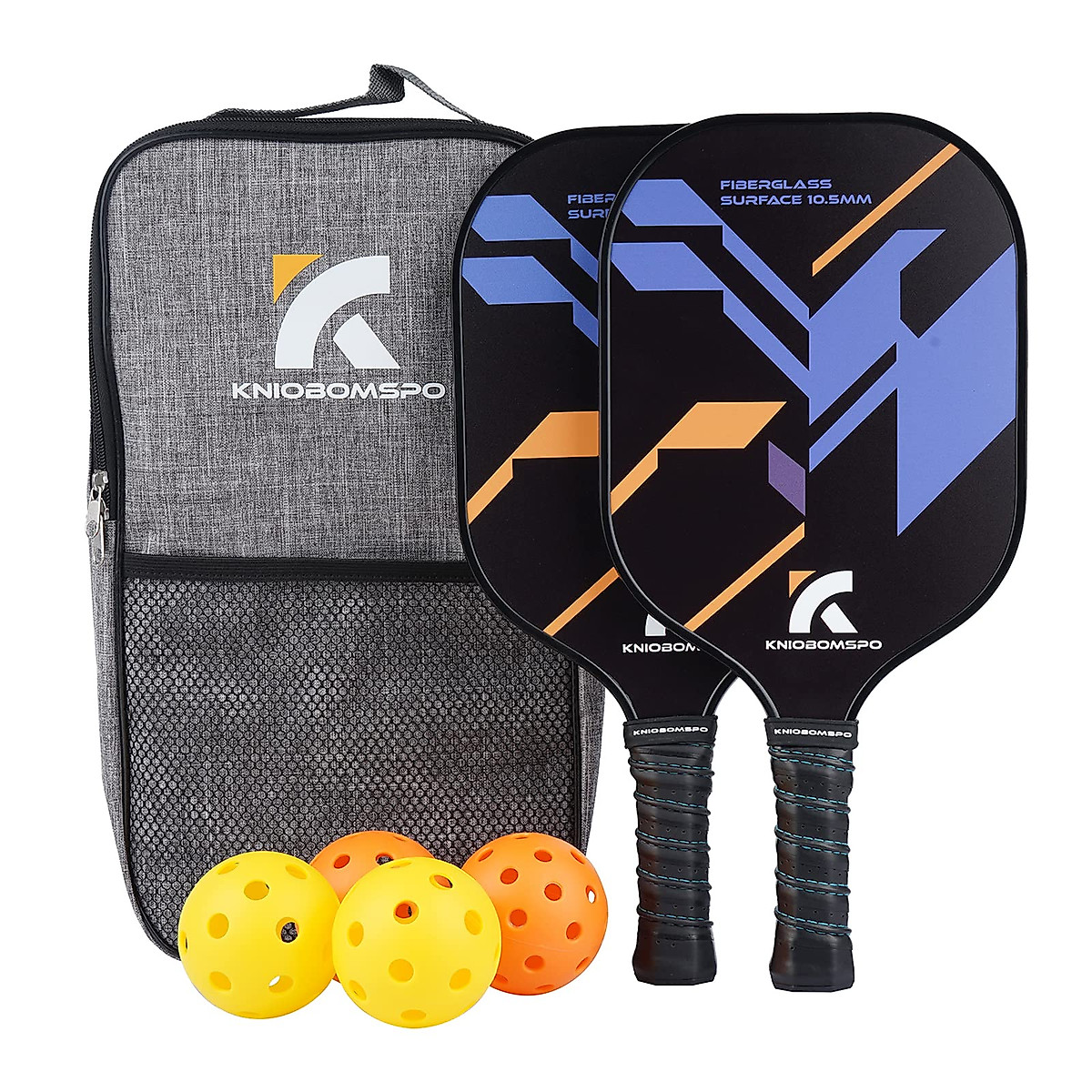 Kniobomspo Fiberglass Pickleball Paddle Set of 2-11mm Thickness with TPU Edge, Non-Slip Handle, and PP Honeycomb Core
