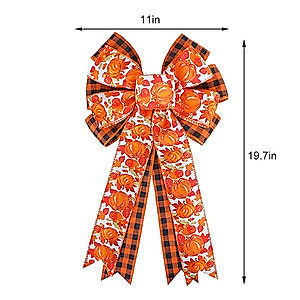 Fall Wreath Bows, Autumn Bow Orange Buffalo Plaid Pumpkin Wreath Bow for Fall Bows Knot Thanksgiving Dinner Party Fireplace Christmas Halloween Home Garden Party Decor