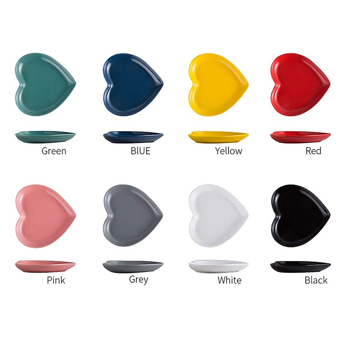 FUYU 2pcs Colorful Heart Shaped Ceramic Dinner Plate Salad Plate Dessert Plate Steak Plate