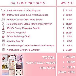 Mothers Day Gifts, Happy Birthday Mom Gifts, Gift Basket for Mom, Gift Box for Women, Wife, Mother in Law, New Mom. Christmas Gift, Mom Gifts for Mothers Day-Coffee Mug Set, Necklace, Socks, Candle