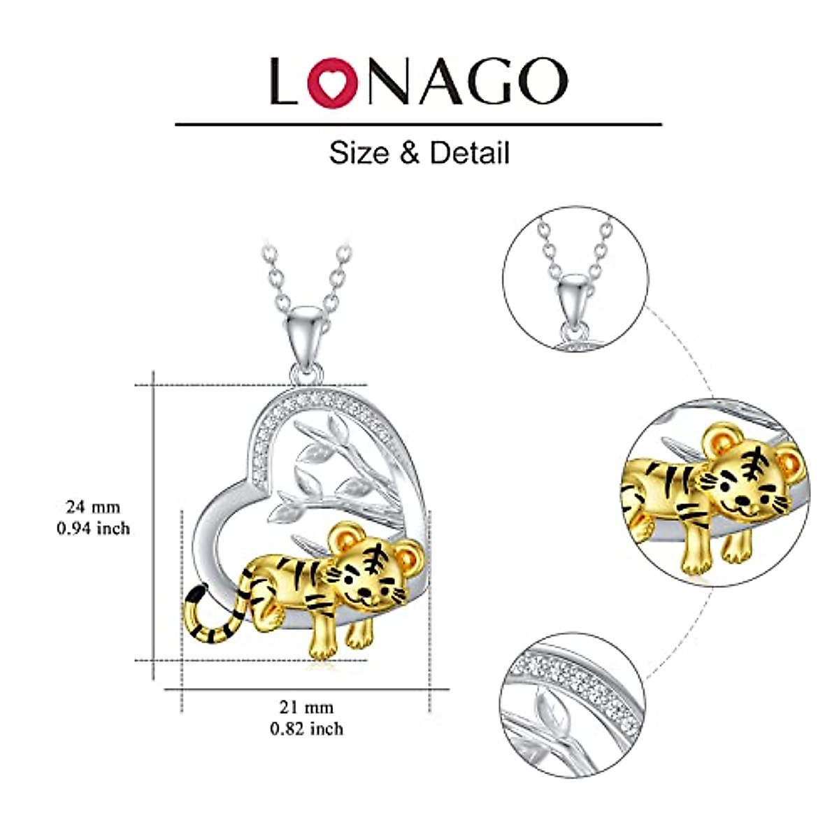 LONAGO Tiger Necklace 925 Sterling Silver Tree of Life with Cute Tiger Pendant Necklace Jewelry for Women
