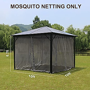 Sunshine Outdoor Gazebo Replacement Mosquito Netting Screen 4-Panels, Universal Netting Side Walls for Patio, Garden, Yard (Net Only)(10' x 10', Dark Grey)