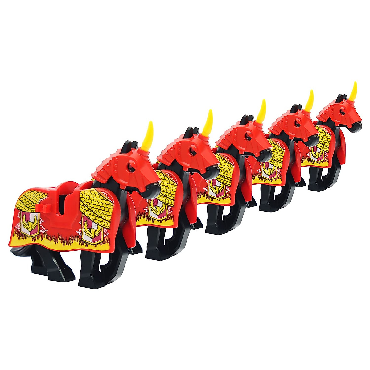 Nicolababe Black War Horse Set of 5 with Horse Helmets and Barding for Knights Building Blocks Educational Toys Designed for Minifigures Castle Scene Compatible with All Major Brands