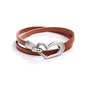 Heart Leather Bracelet for Women Stackable Wrap Cuff Bracelet Punk Leather Choker Necklace (brown)